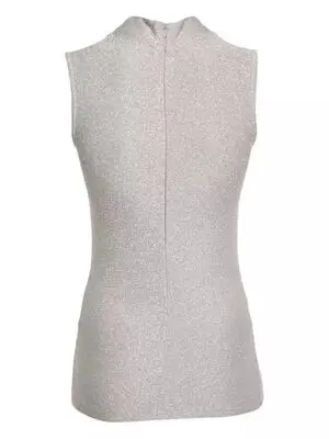 REISS Sleeveless High Neck Knit Top - Silver