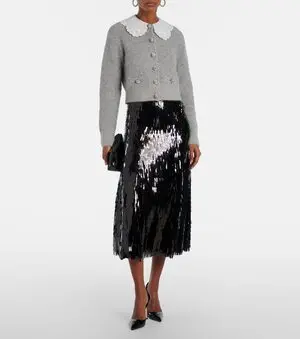 SELF-PORTRAIT Embellished Lace-trimmed Cardigan In Heather