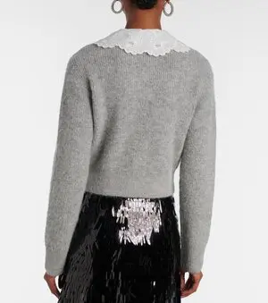 SELF-PORTRAIT Embellished Lace-trimmed Cardigan In Heather