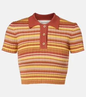 BANANHOT Mike Ribbed-knit Striped Cropped Polo Shirt - Multicoloured