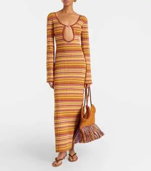 BANANHOT Rey Cutout Ribbed-knit Striped Maxi Dress