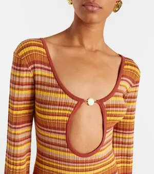BANANHOT Rey Cutout Ribbed-knit Striped Maxi Dress
