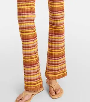 BANANHOT Ribbed-knit Striped Flared Trousers - Multicoloured