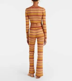 BANANHOT Ribbed-knit Striped Flared Trousers - Multicoloured