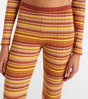 BANANHOT Ribbed-knit Striped Flared Trousers - Multicoloured