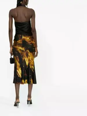 Balmain Fire-print Draped Midi Skirt