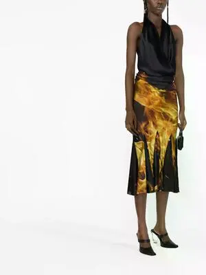 Balmain Fire-print Draped Midi Skirt