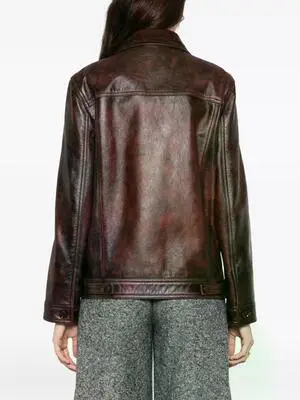 Dolce & Gabbana Dark Reddish Leather Flap Pocket Jacket