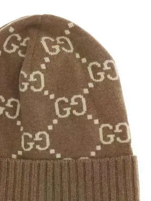 Gucci Gg Cashmere Beanie Hat - Brown