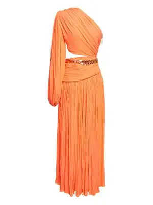 BRONX AND BRONCO Jafari One-shoulder Maxi Dress With Cut-out Detail And Chain Belt - Orange