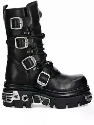 NEW ROCK 70mm Platform Leather Boots With Buckle And Lace-up Detail