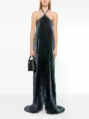 L'IDEE Pleated Halterneck Gown - Blue