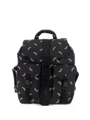 GANNI Logo-print Buckle Backpack - Black
