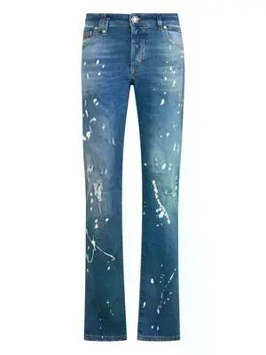 Philipp Plein Five-pocket Jeans With Paint Splatter Detail - Blue