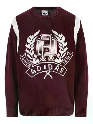 Adidas Graphic Print Crew Neck Long Sleeve Sweater - Red
