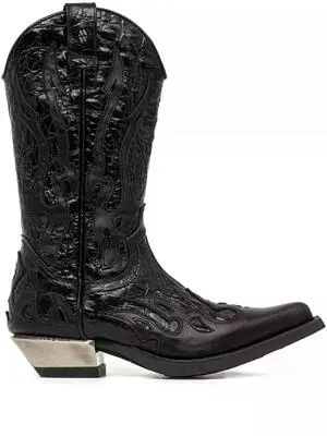 NEW ROCK 40mm Leather Boots With Flame Design