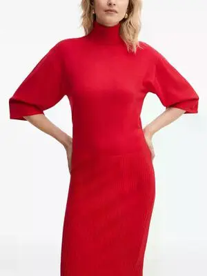 TWINSET Ribbed Knit Turtleneck Midi Dress