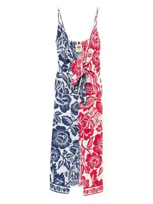 Farm Rio Floral Print Knot Midi Dress - White