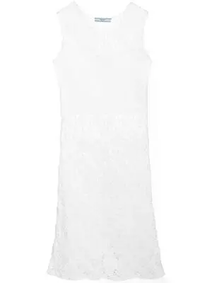 Prada Sleeveless Crochet Midi Dress - White