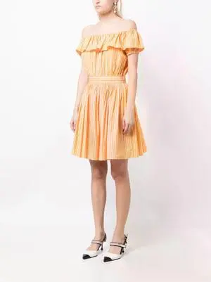Miu Miu Off-shoulder Striped Cotton Dress