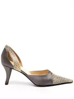 Prada Pointed Toe Snakeskin Detail High Heel Pumps - Grey