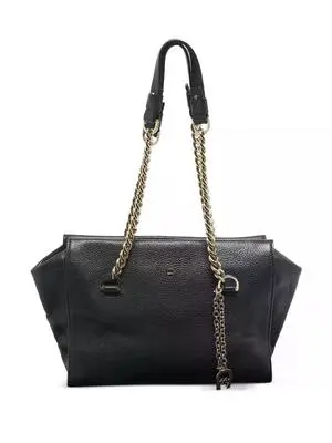 AIGNER Charm Chain Leather Tote Bag - Black