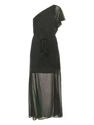 Maje One-shoulder Dotted Maxi Dress - Black