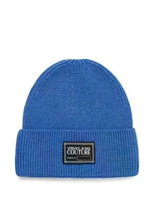 Versace Logo Patch Beanie Hat - Blue