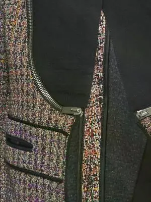 Celine And Multicolour Tweed Zip-up Jacket - Black