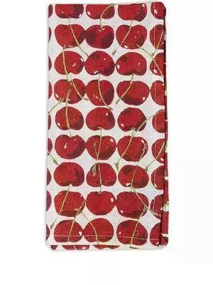 La DoubleJ Cherries Set Of Two Linen Napkins - Red