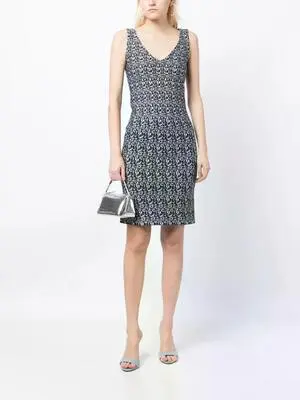 Prada Abstract Print Knit V-neck Sleeveless Dress