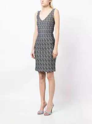 Prada Abstract Print Knit V-neck Sleeveless Dress