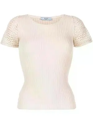 Prada Crochet Detailed Knit Top - Neutrals