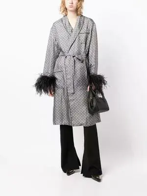 Prada Feather-detail Silk Robe - Multicolour
