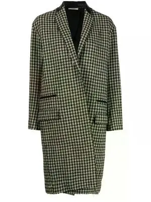 Celine Leather Lapel Houndstooth Midi Coat