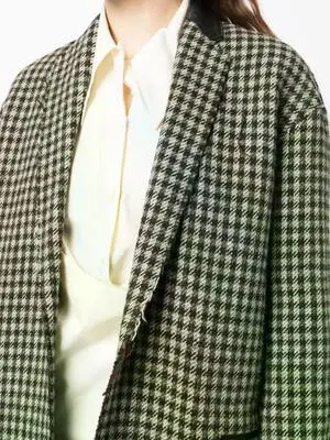 Celine Leather Lapel Houndstooth Midi Coat