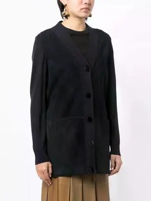 Hermès V-neck Suede Cardigan