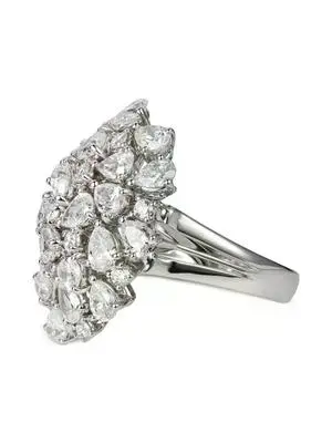 REWIND VINTAGE AFFAIRS Platinum Diamond Cluster Cocktail Ring - Silver