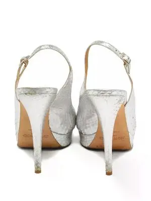 JIMMY CHOO Nova Python-embossed Leather Slingback Heels - Silver