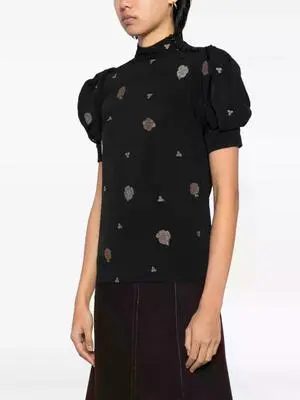 Chloé Embroidered High-neck Bishop Sleeve Silk Top