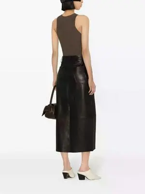 FRAME Panelled Leather Midi Skirt