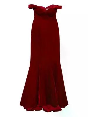 SAIID KOBEISY Velvet Off-shoulder Gown - Red