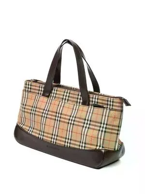 Burberry Check Pattern Leather Trim Handbag