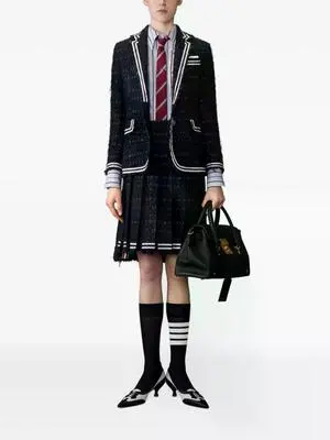 Thom Browne Satin Ribbon Frayed Pleated Midi Skirt - Blue