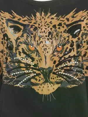 Sonia Rykiel Paris Tiger Print Embellished Long Sleeve Top