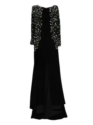 SAIID KOBEISY Embellished Long Sleeve Slit Maxi Dress - Black
