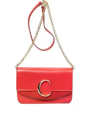 Chloé Leather Shoulder Bag With Gold-tone Emblem - Red