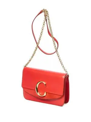 Chloé Leather Shoulder Bag With Gold-tone Emblem - Red