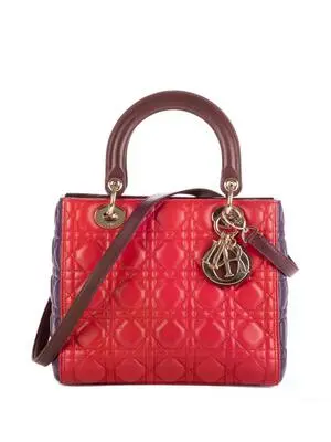 Dior Christian Dior Quilted Two-Tone Leather Shoulder Bag Red