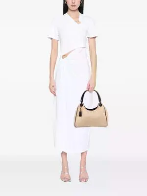 Gucci Canvas Shoulder Bag With Wooden Top Handle